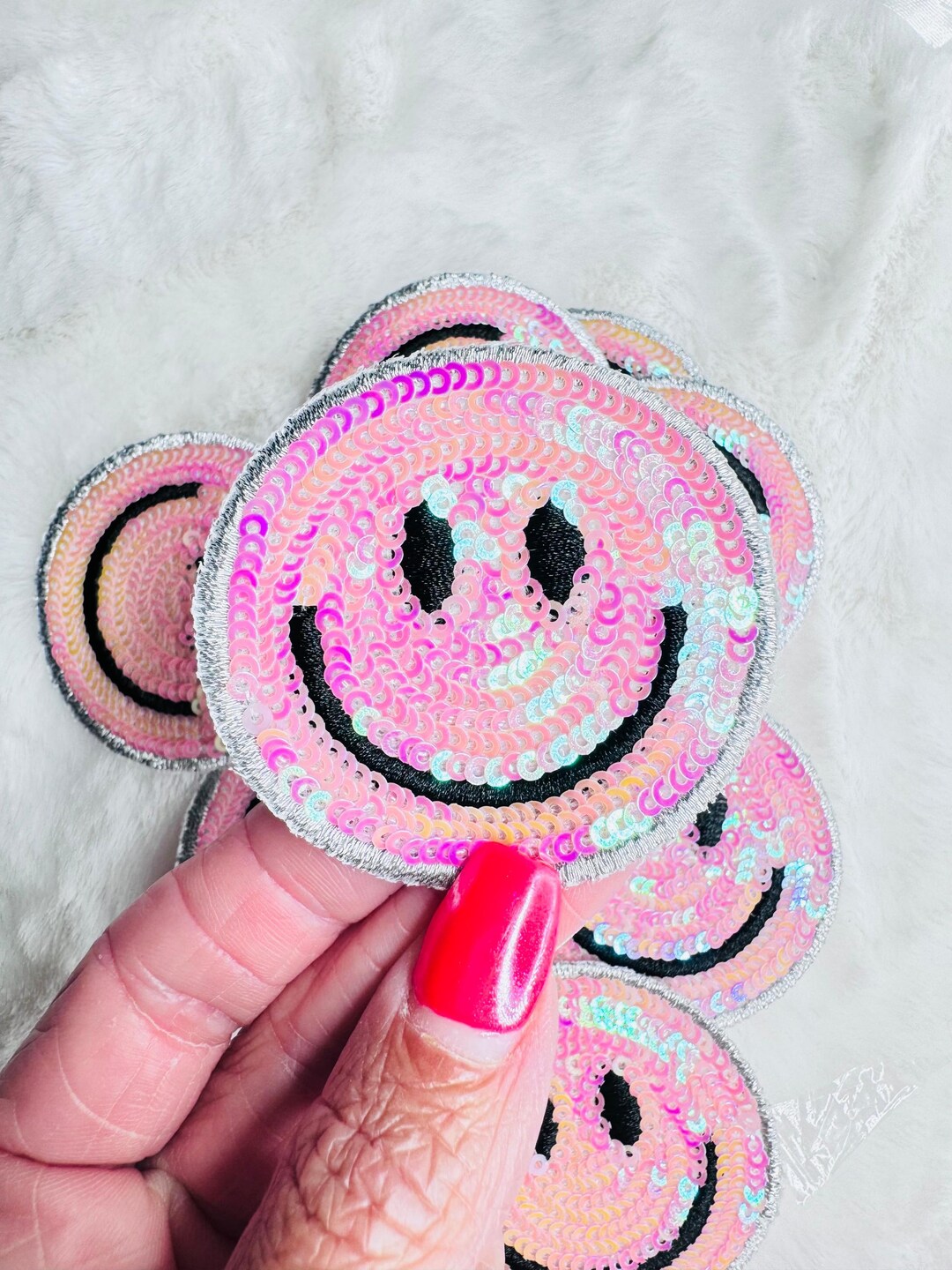Light Pink Sequin Smiley Face Patch - Etsy