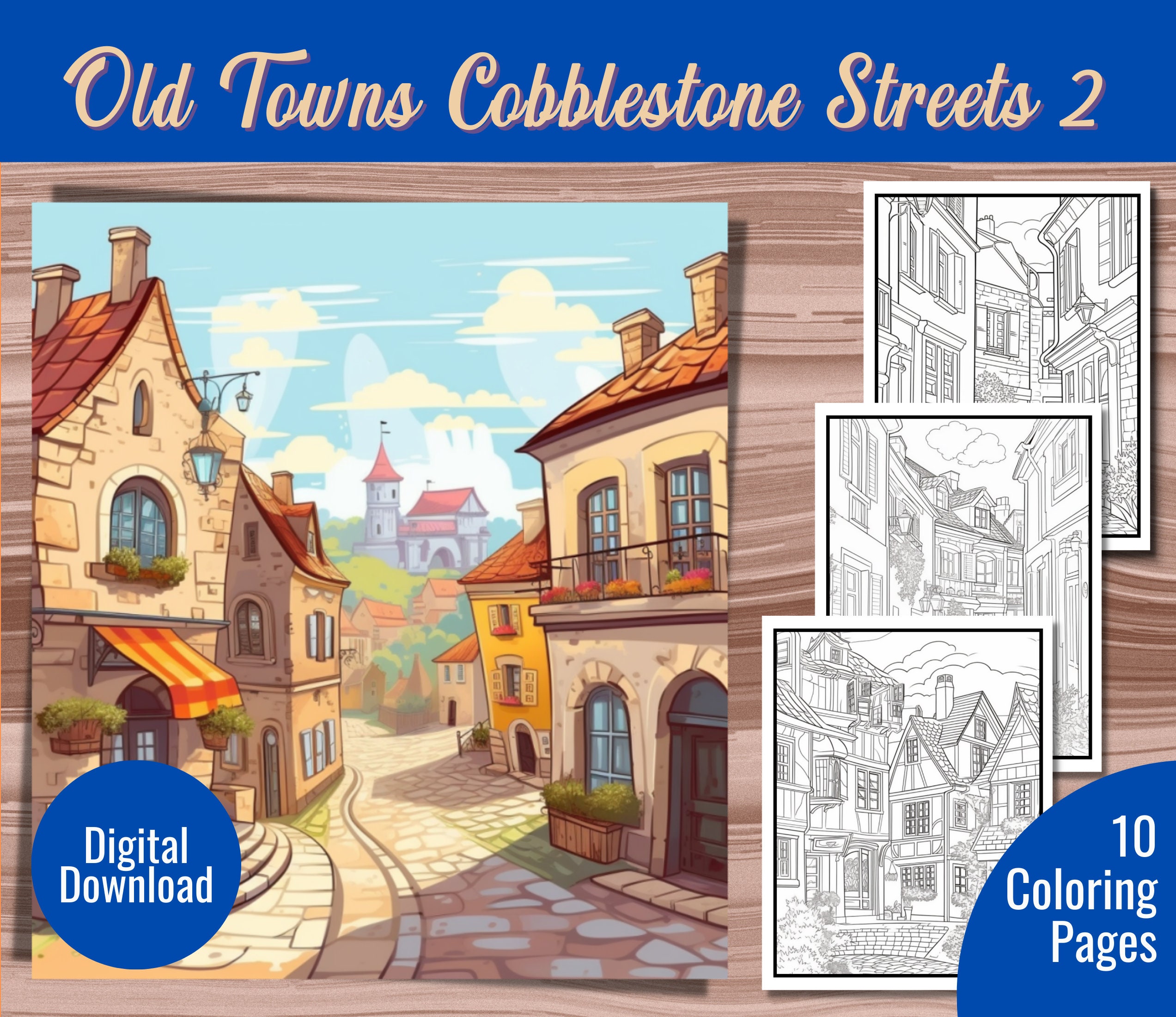 Magical Cobblestone Streets Coloring Pages Set 2 Instant Digital ...