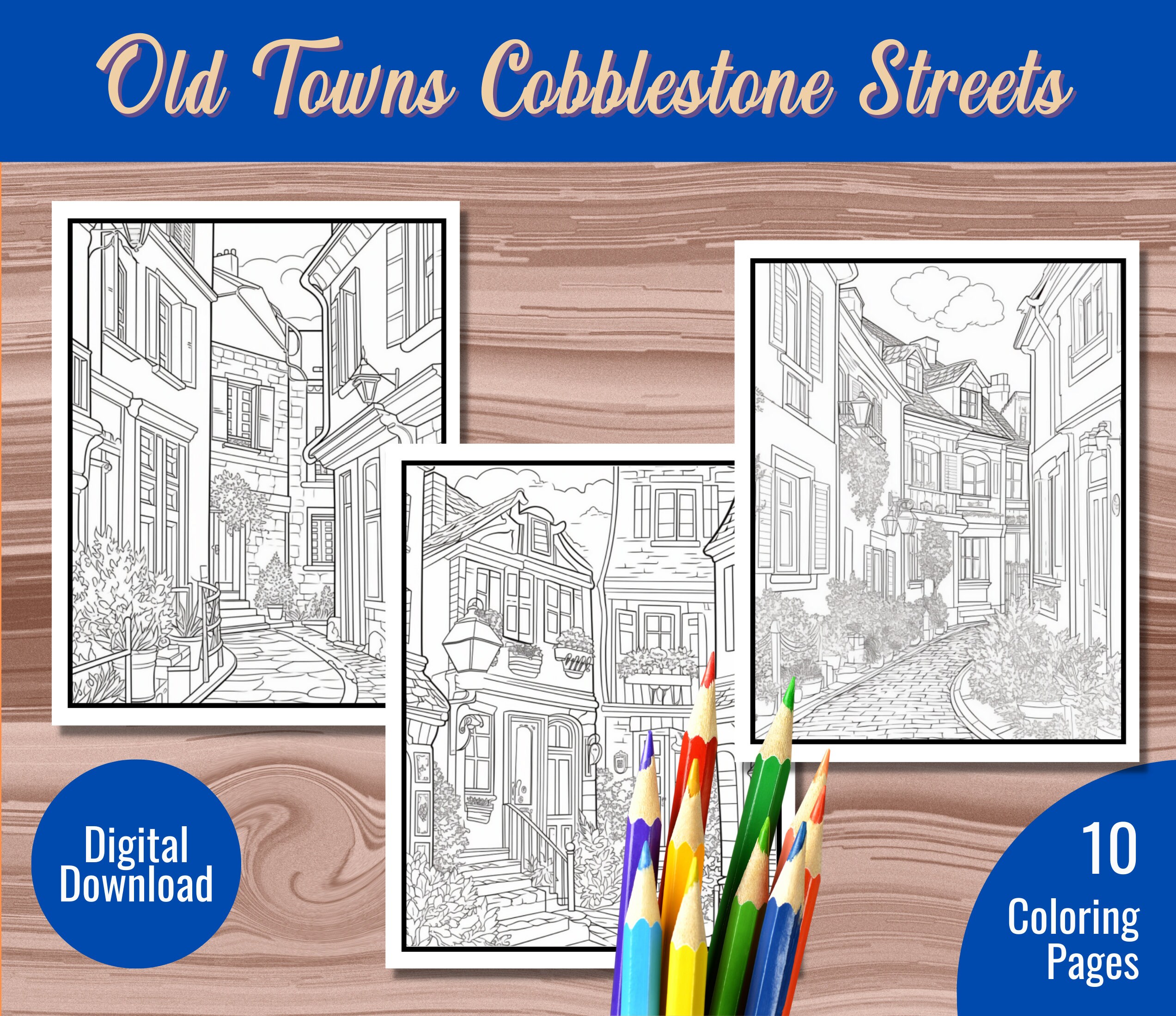 Magical Cobblestone Streets Coloring Pages Set 2 Instant Digital ...