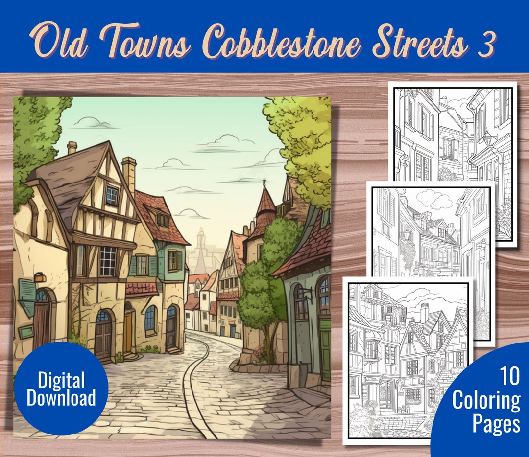 Magical Cobblestone Streets Coloring Pages Set 3 Instant Digital ...