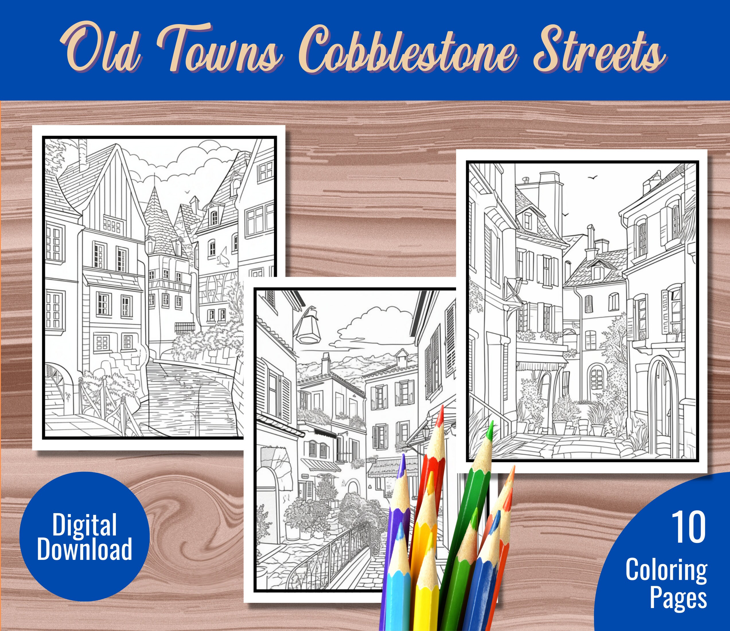 Magical Cobblestone Streets Coloring Pages Set 2 Instant Digital ...