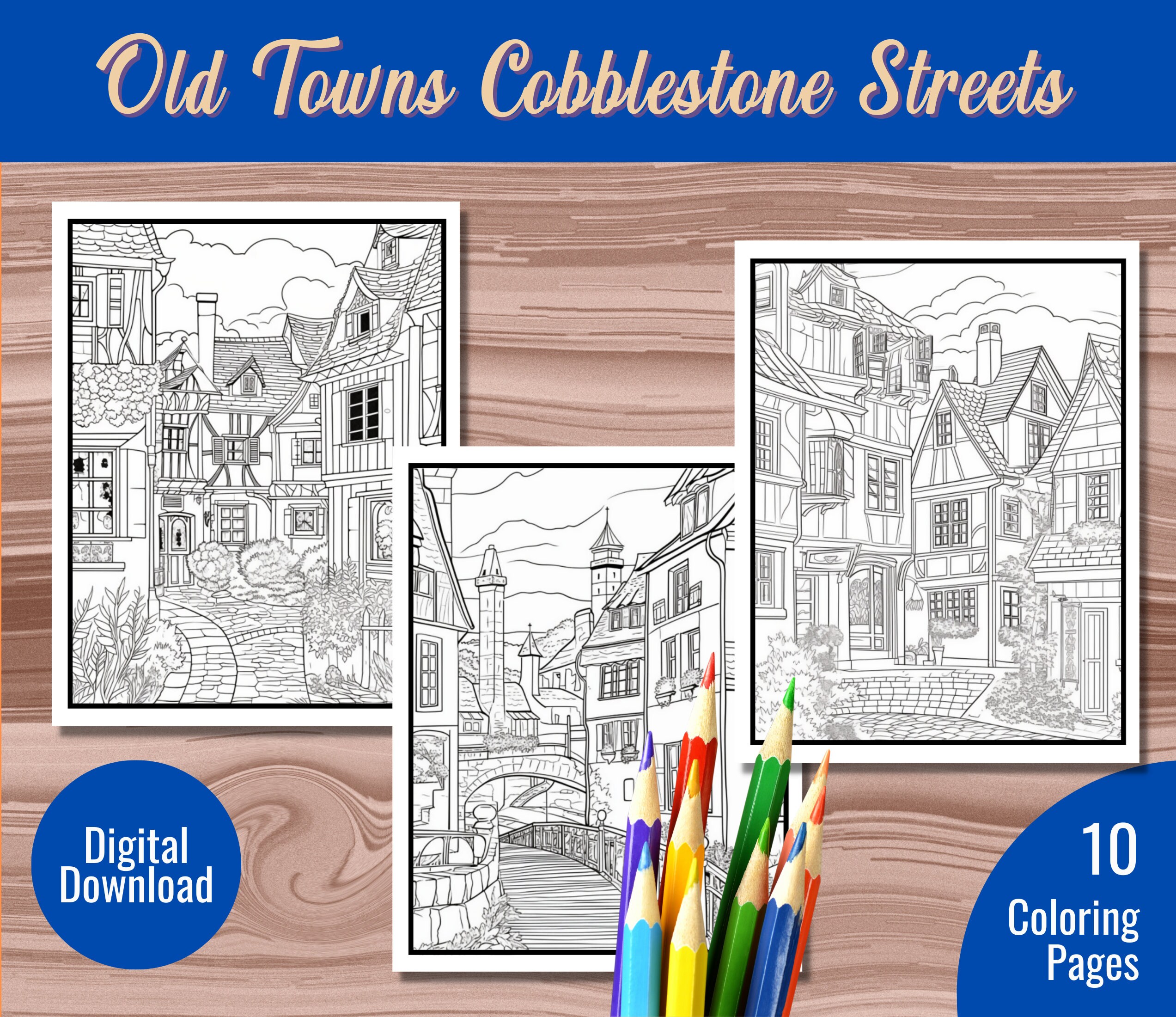 Magical Cobblestone Streets Coloring Pages Set 2 Instant Digital ...