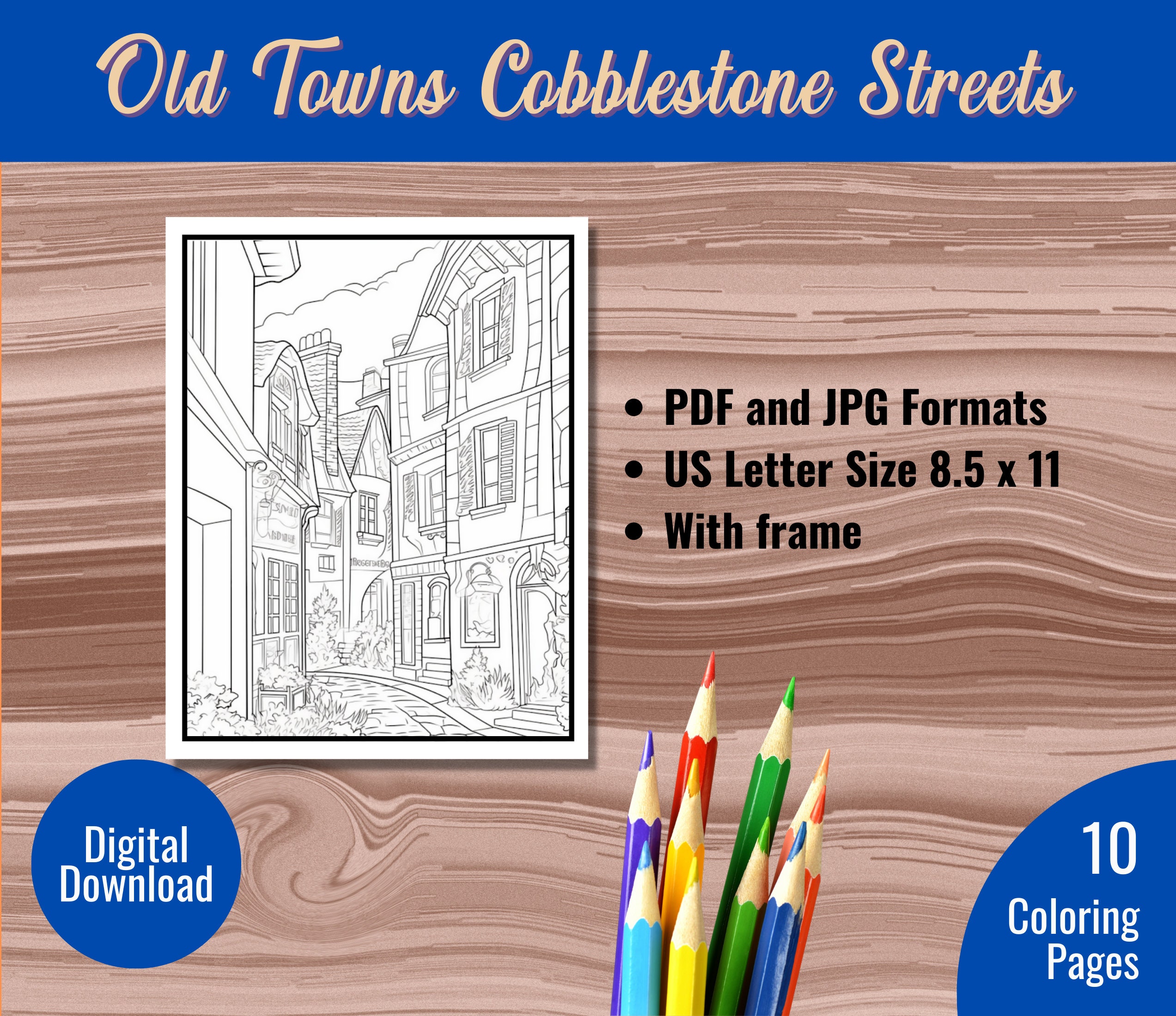 Magical Cobblestone Streets Coloring Pages Set 2 Instant Digital ...