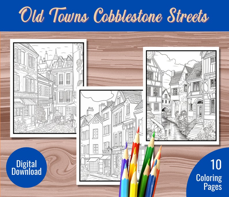 Magical Cobblestone Streets Coloring Pages Set 1 Instant Digital ...