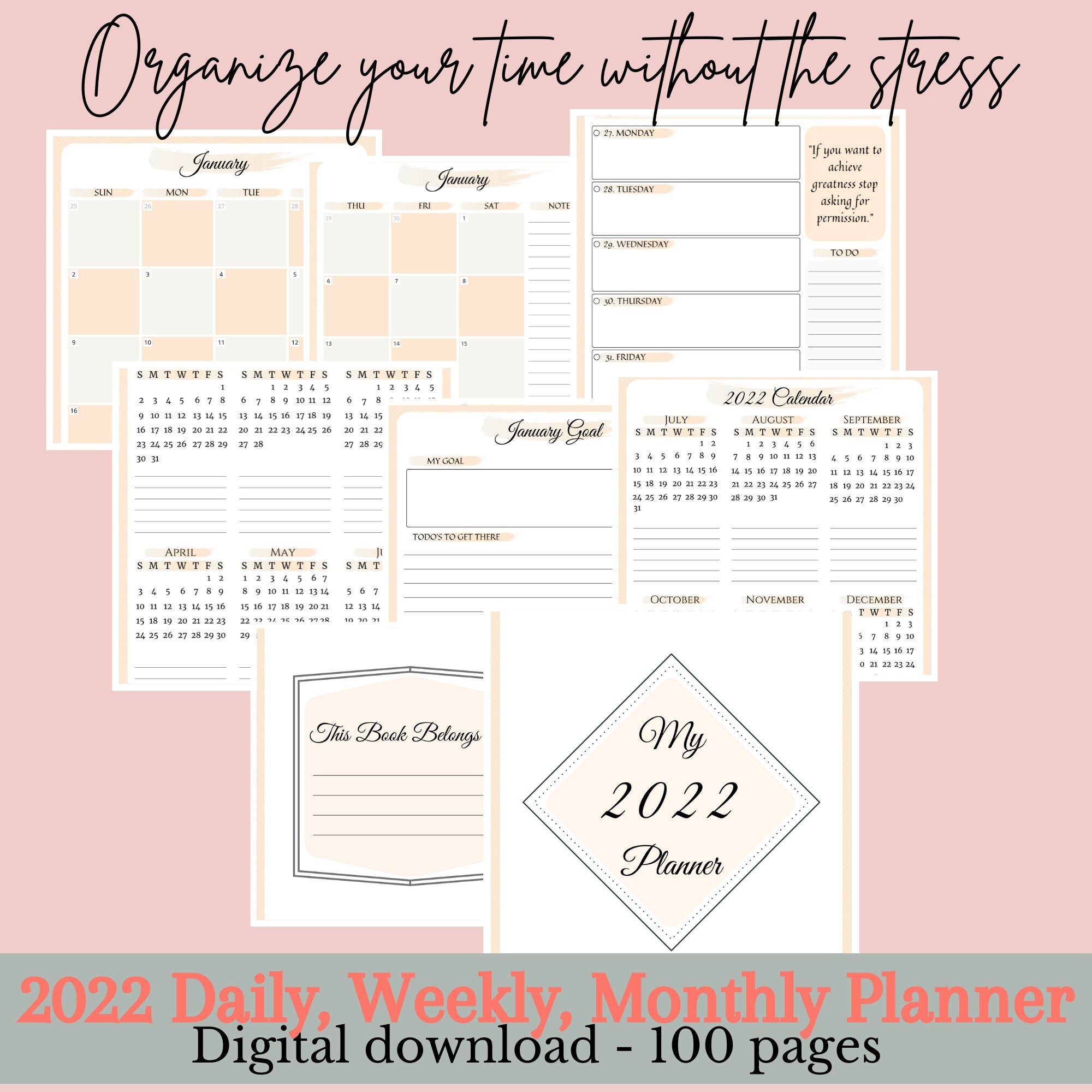 2022 Printable Daily Weekly and Monthly Planner so That You Can Take It ...