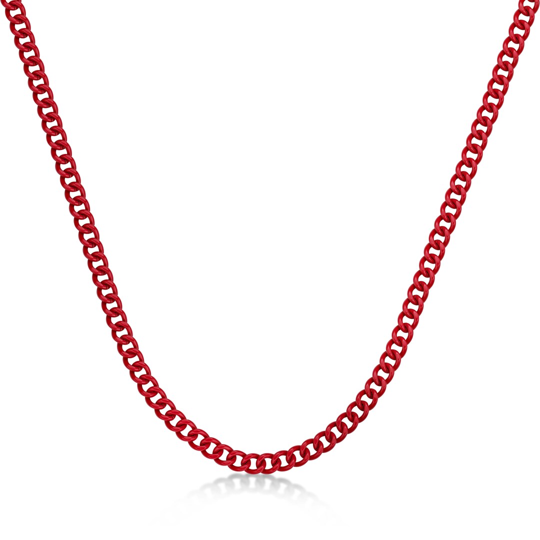 Curb Chain Necklace for Men / Stainless Steel With Red Acrylic Coating ...