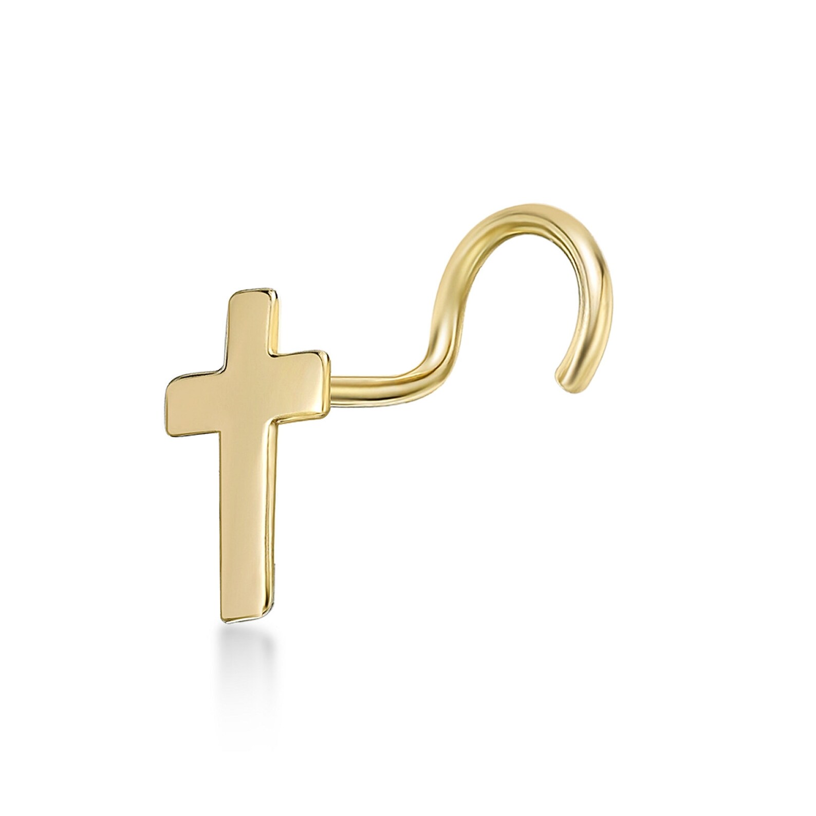 20 Gauge Cross Curved Screw Nose Ring for Women or Men / 10k Yellow ...