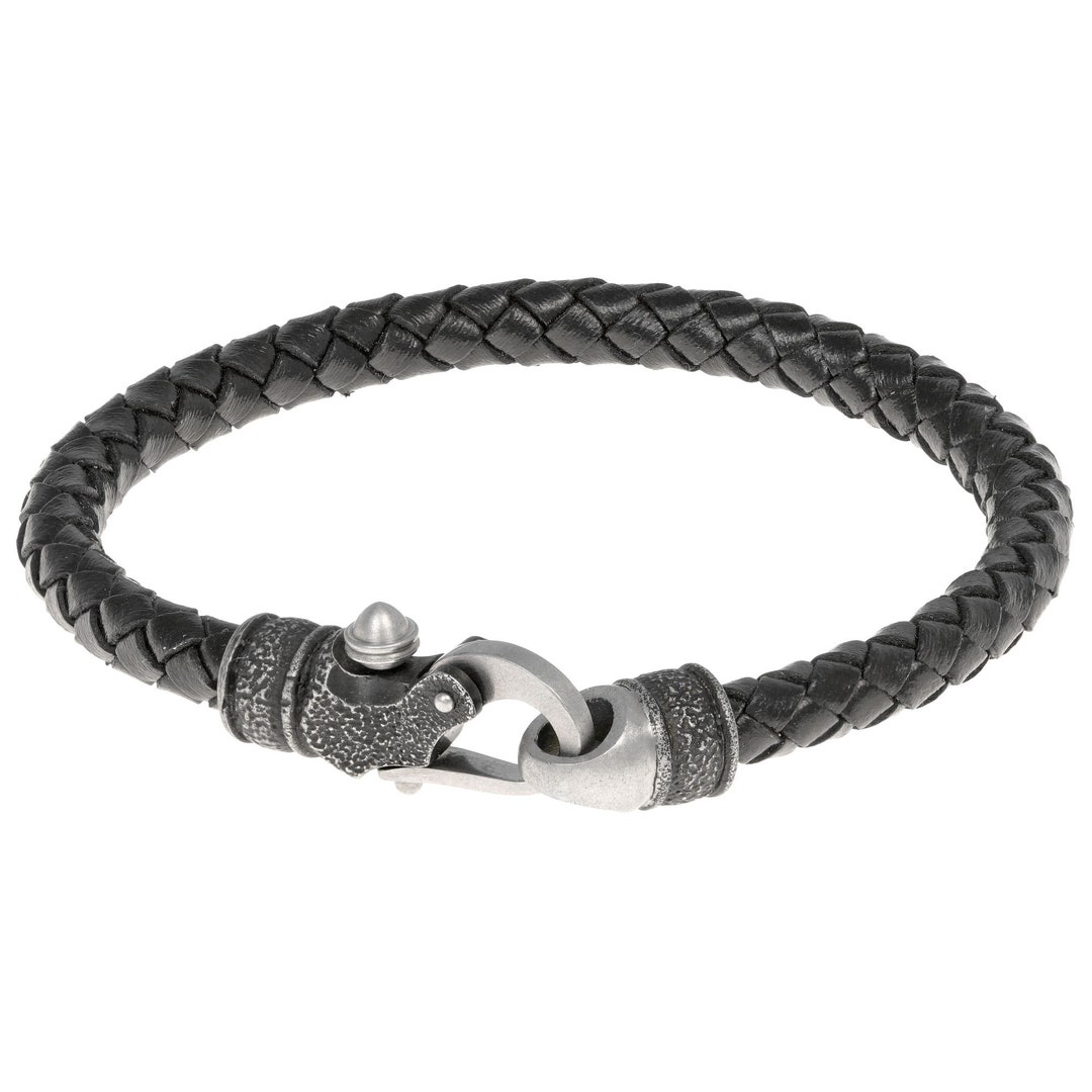 Black or Brown Genuine Leather Braided Bracelet for Men / Stainless ...