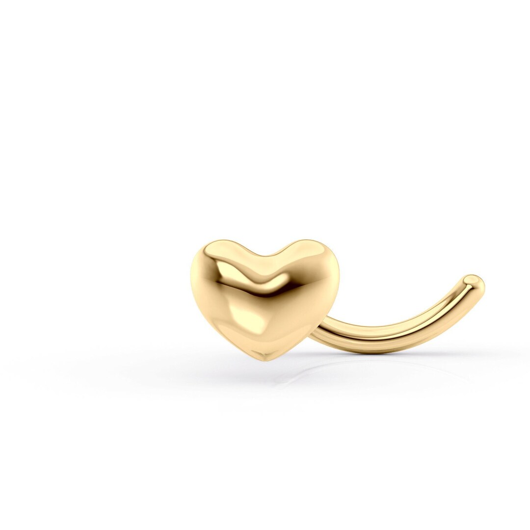 20 Gauge Curved Screw Small Heart Nose Ring / 14k White Gold Nose Ring ...