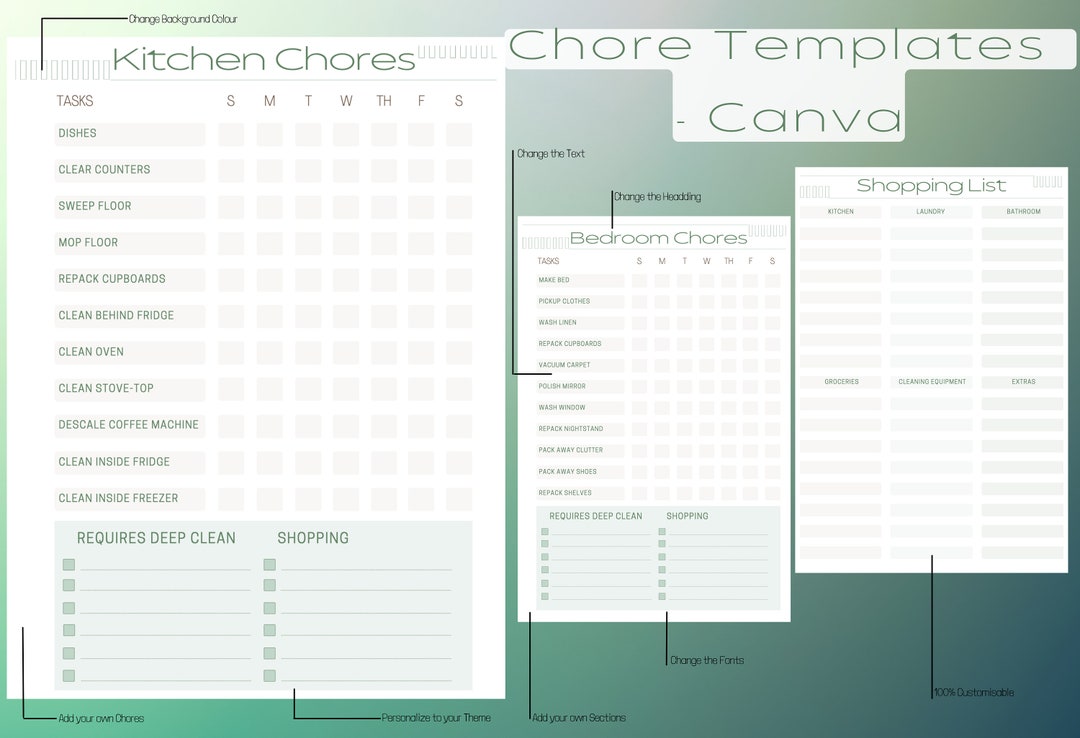 Printable Editable Chore Chart - Etsy