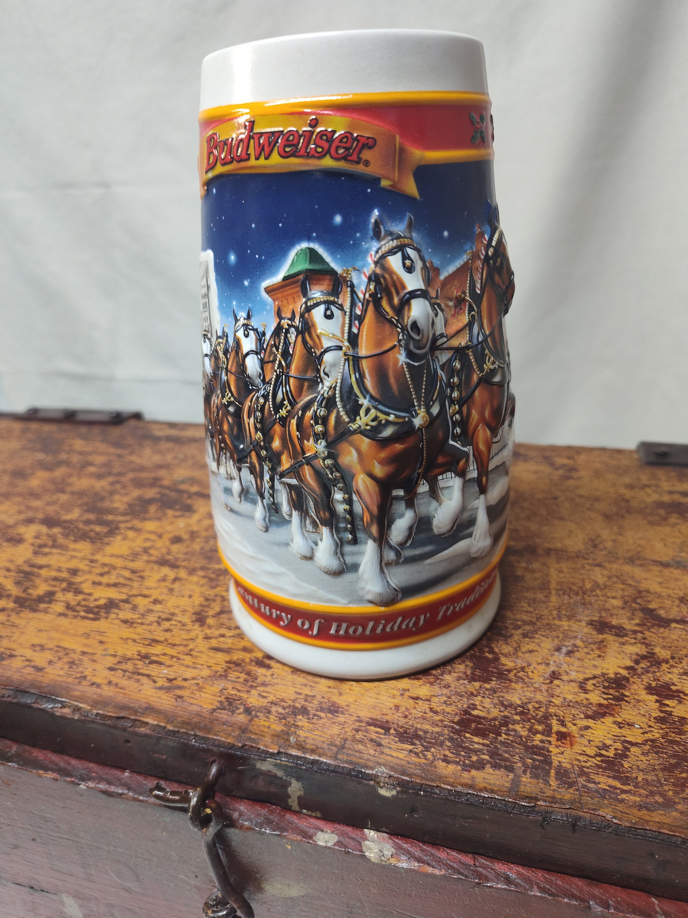 Vintage Budweiser Christmas Clydesdale Beer Stein, Anheuser Busch 1999 ...