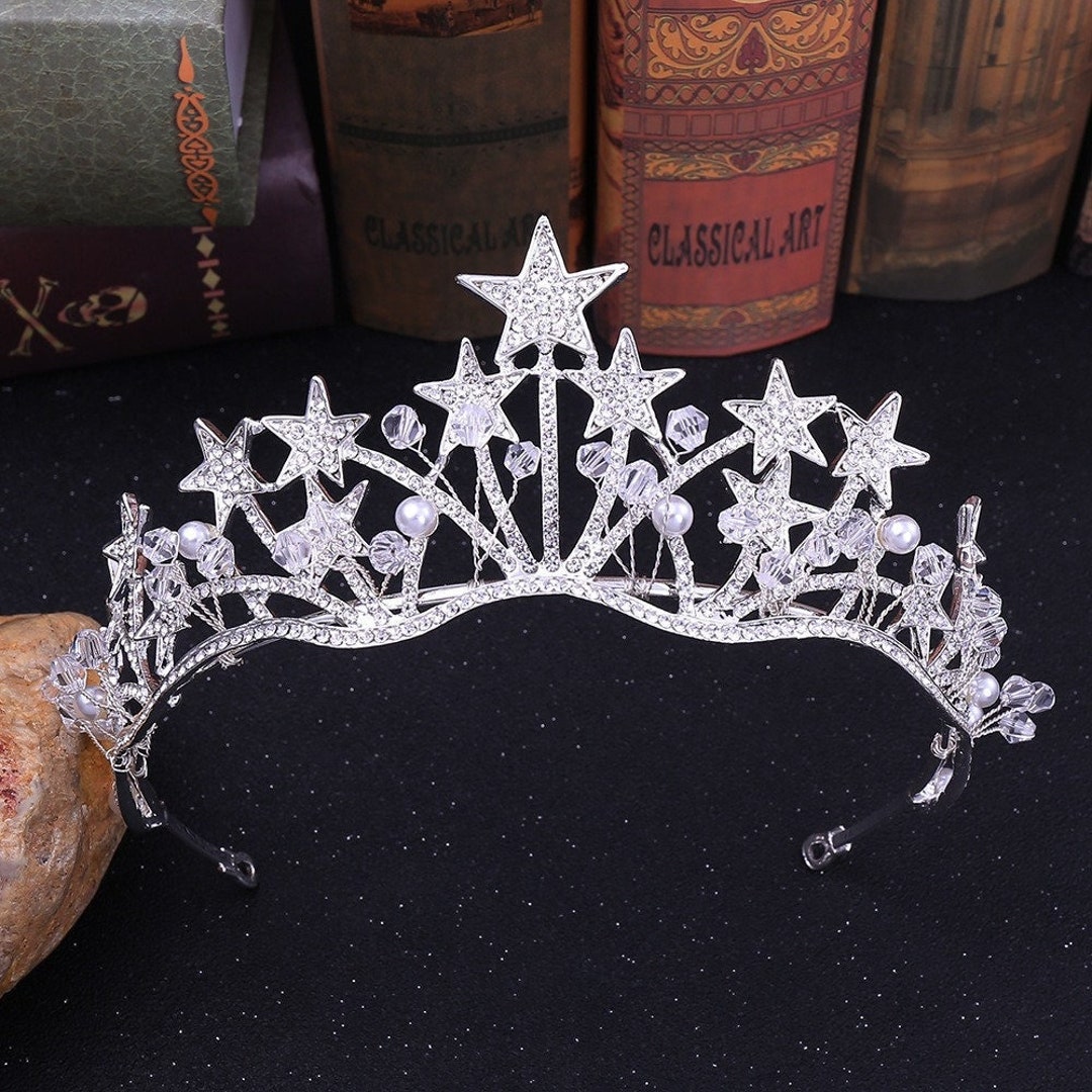 Silver Star Tiara, Celestial Crystal Bridal Crown, Star Crystal ...