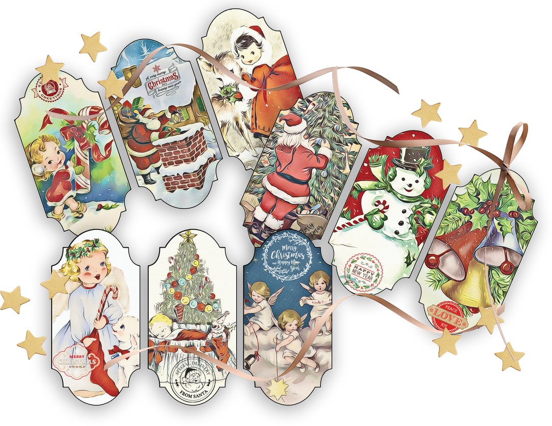 Printable Vintage Christmas Gift Tags, Digital Download, Crafting ...