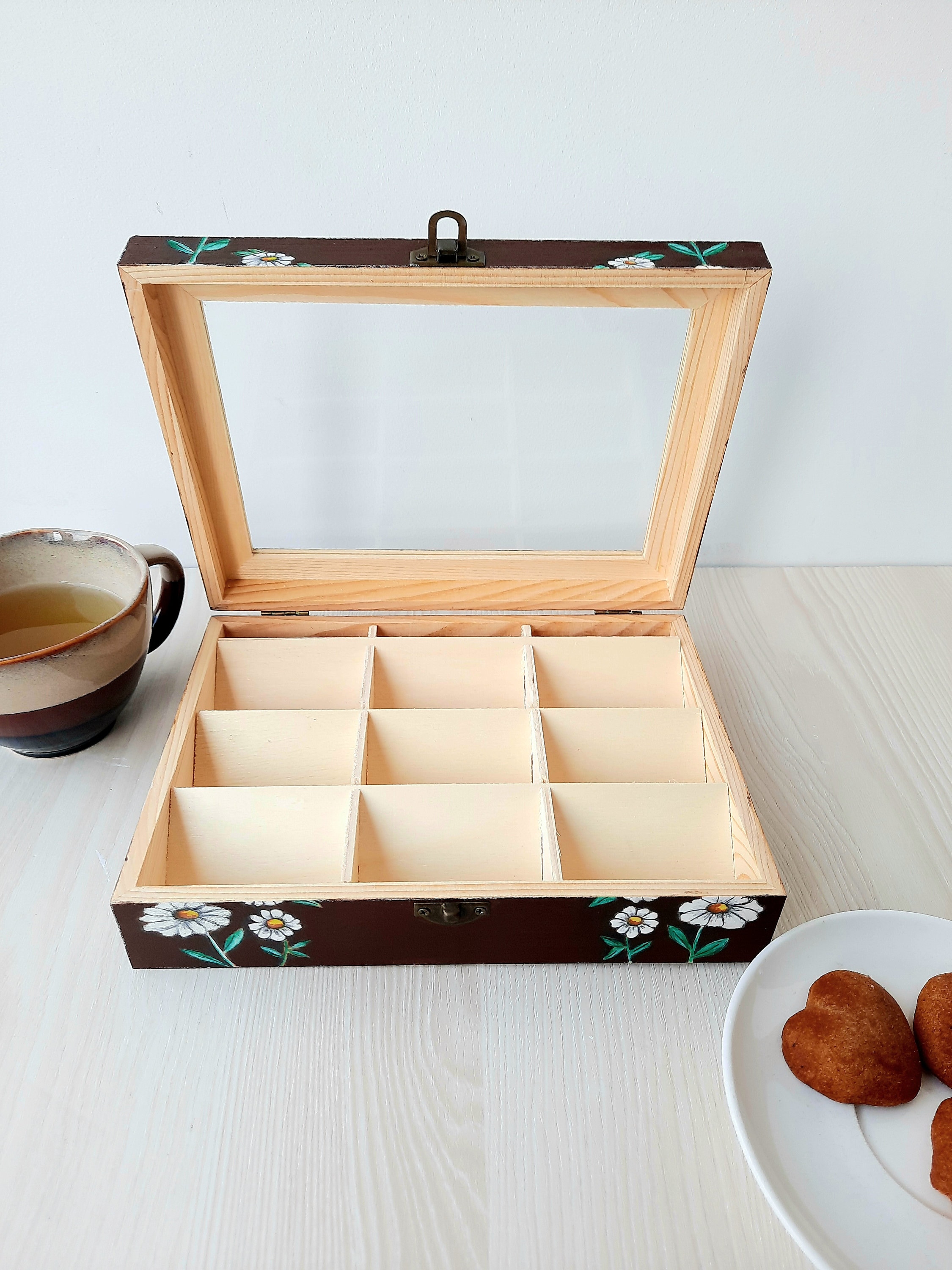 Wood Tea Box, Wooden Tea Caddy, Tea / Jewelry / Crystals Organizer ...