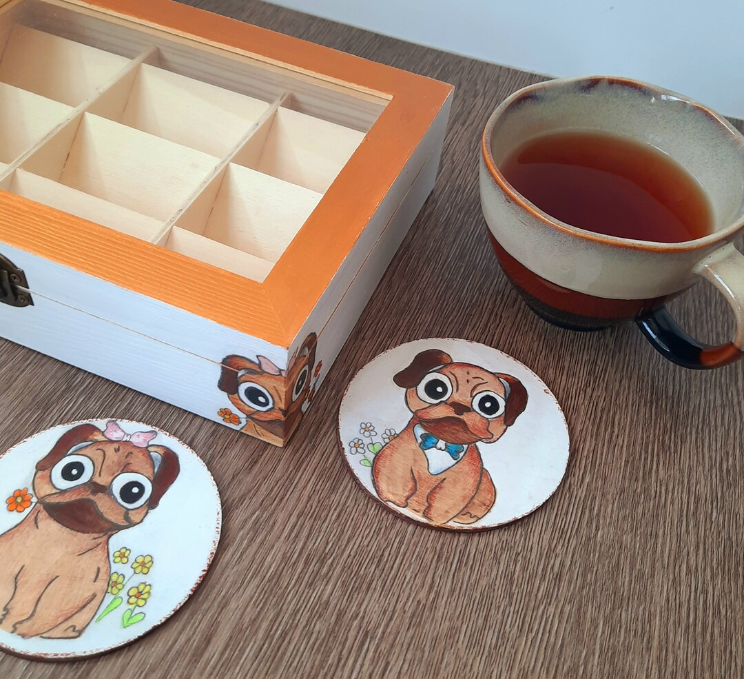 Custom Hand Painted Tea Box, Pug- Dog Tea Box , Tea Bags Storage ...