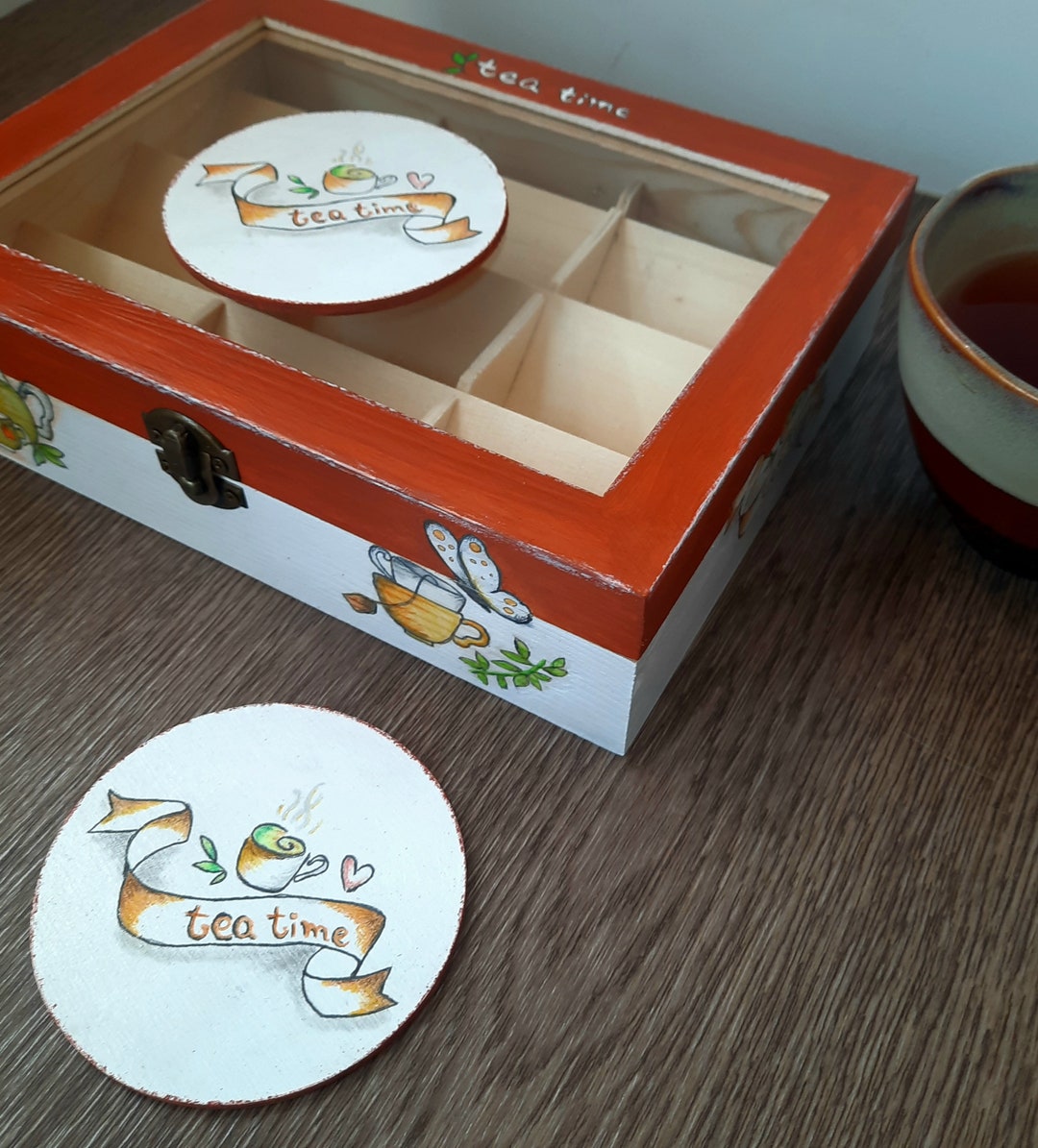 Hand Painted Tea Set - Box and Coasters ,custom Tea Box With 9 ...