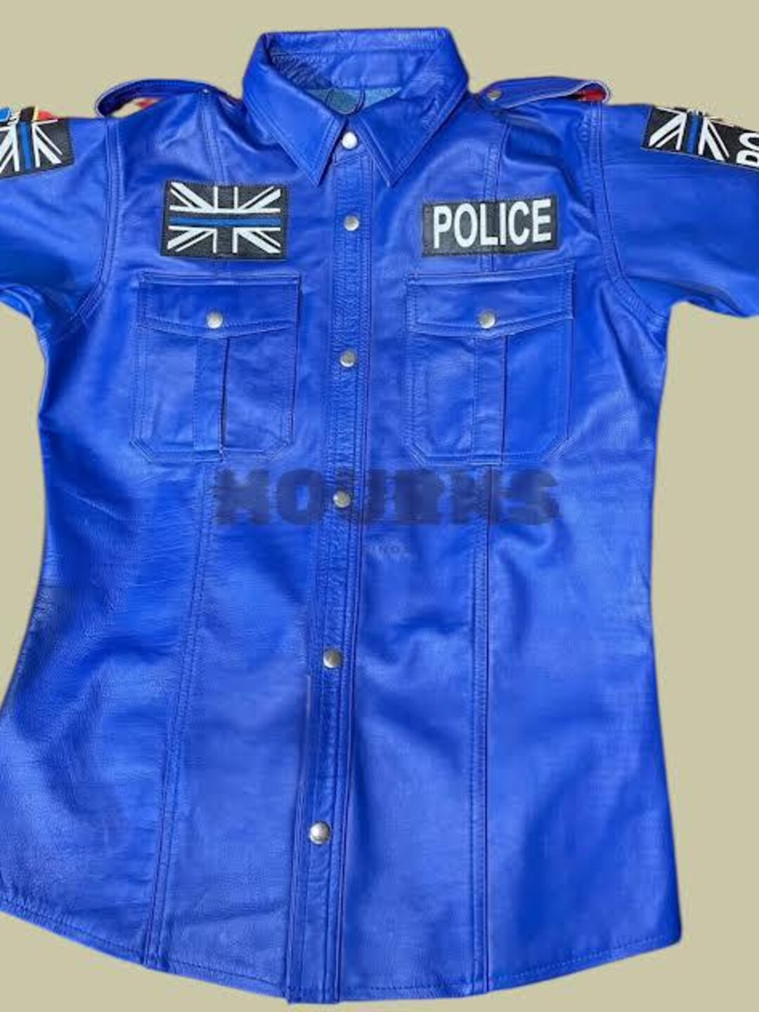 Men's Dark Blue Police Uniform Shirt in Lambskin Leather With Police ...