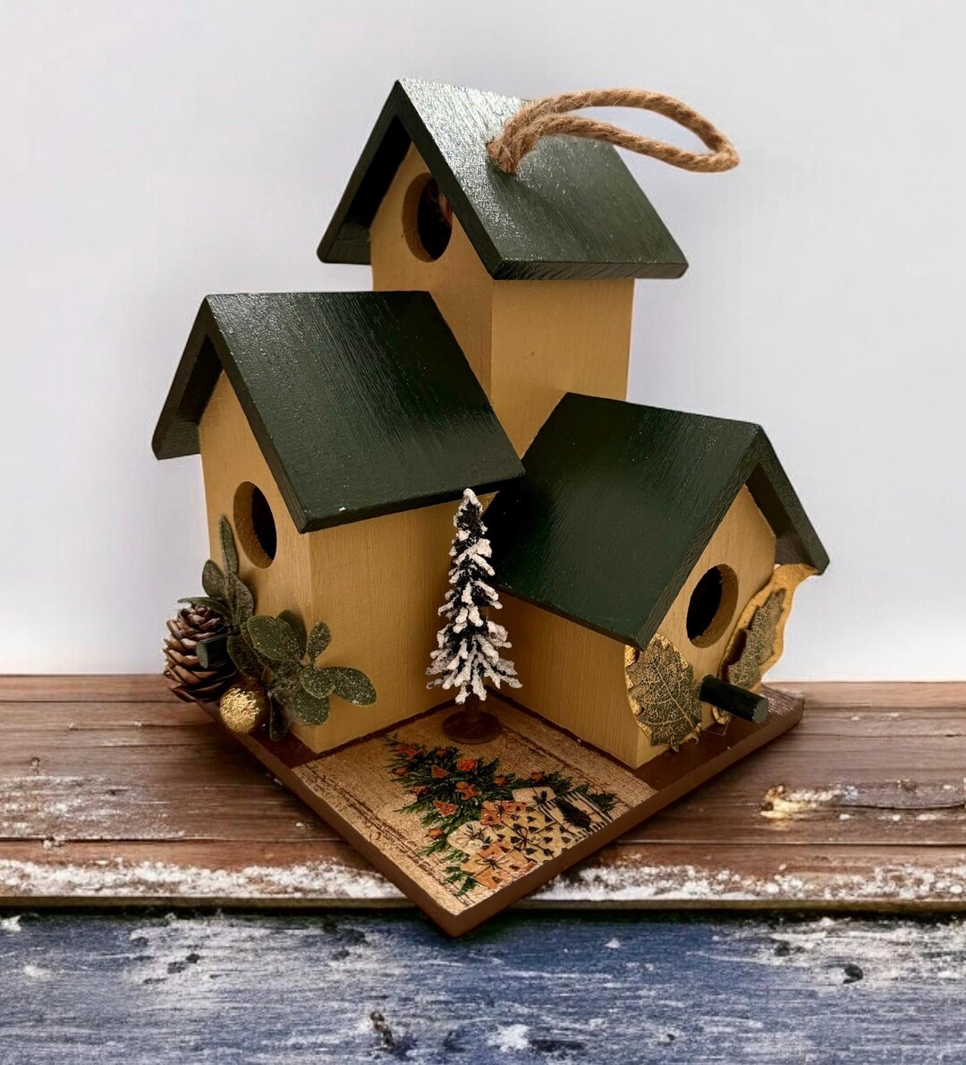 Three-sided Christmas Themed Birdhouse | Christmas Decor | Indoor Decor ...