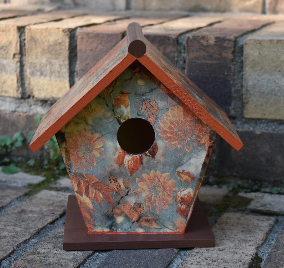 Fall Birdhouse | Wooden Birdhouse | Handmade | Fall Decor | Decoupage ...