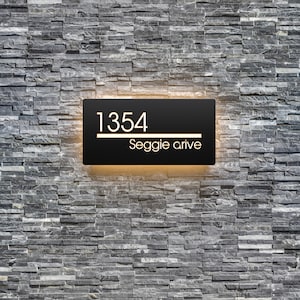 Metal Rectangle Led House Number Sign,modern Number Lighted Plaque ...