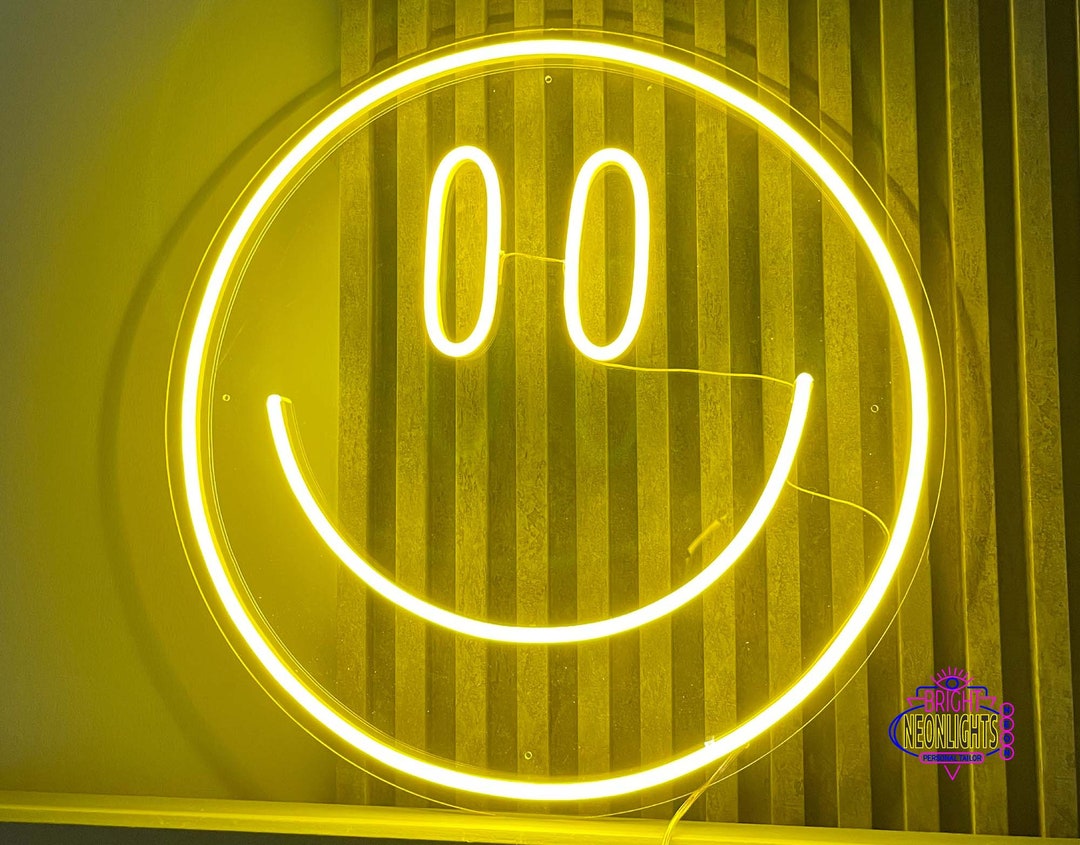 Smiley Neon Sign Happy Face Emoji Living Room Decor Bedroom - Etsy