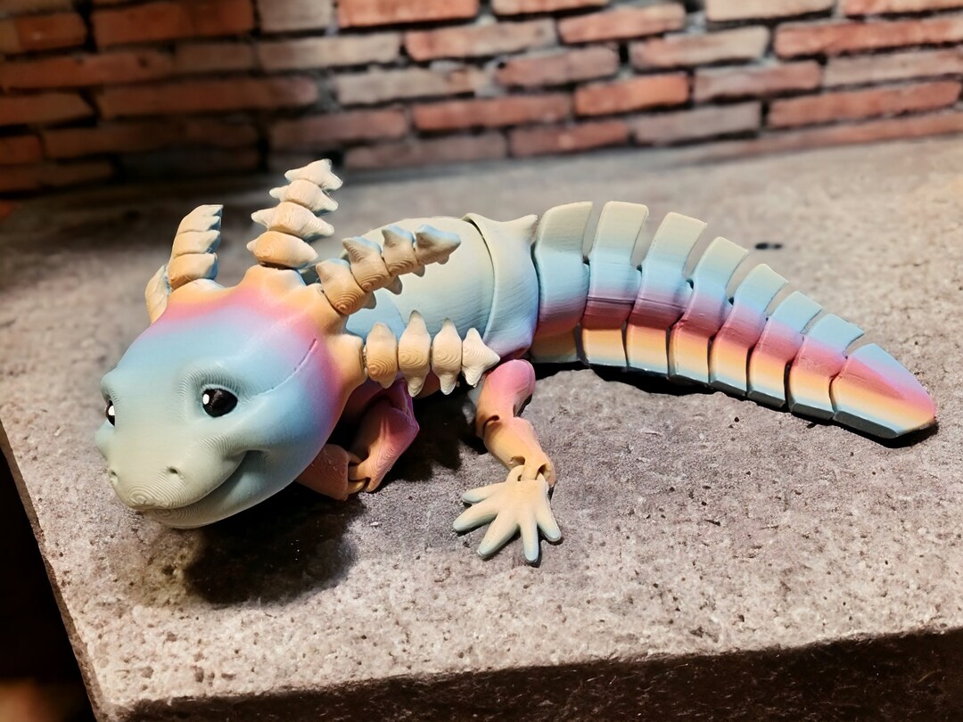 3D Printed Articulating Adult Axolotl Toy - Hand Painted Collectible ...