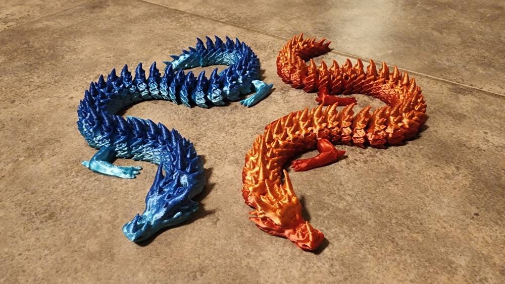 3D Printed Articulating Adult Ice Dragon Toy Hand Painted Collectible ...