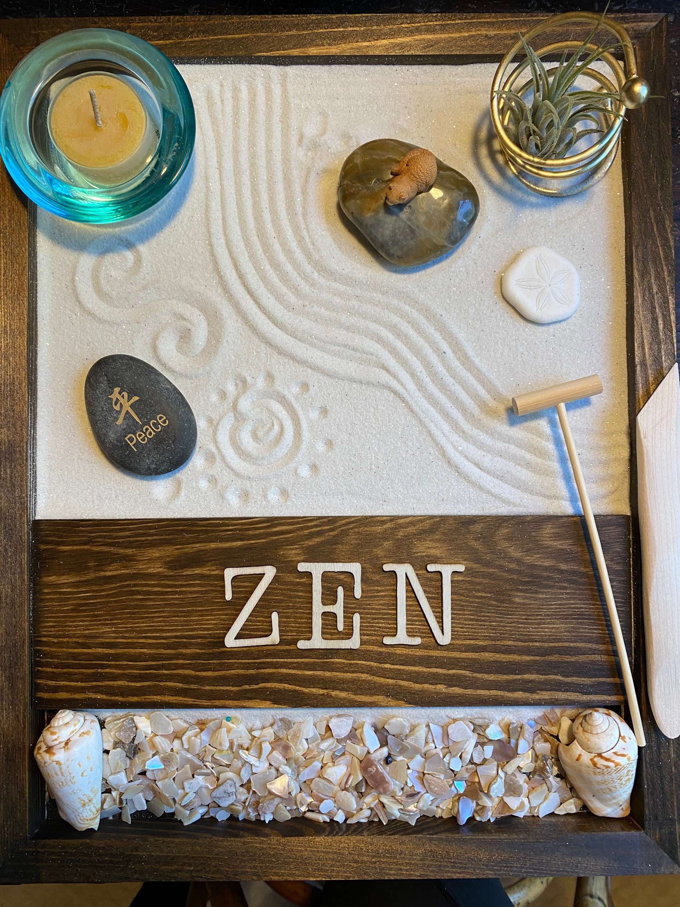 Zen Garden With Wood Stained Zen Tray White Sand Stones - Etsy