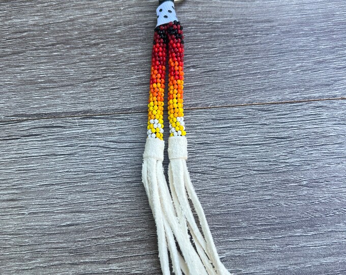 Fire Burst Native American Beaded Keychain With Leather Fringe A11 - Etsy