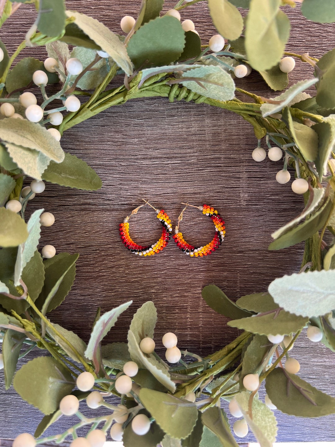 Fire Burst Native American Beaded Hoop Earrings A8 - Etsy