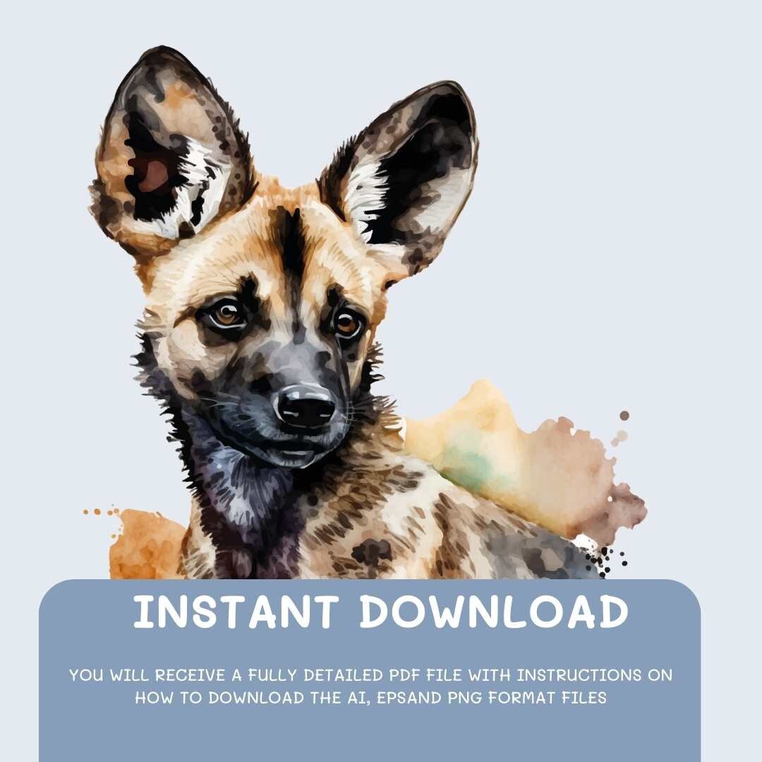 African Wild Dog Watercolor,digital Downloads, African Wild Dog Clipart ...