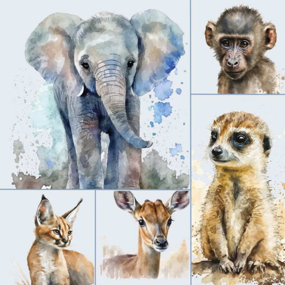 Savana Animals Watercolor Clipart, Nursery Decor,instant Download-set 5 ...