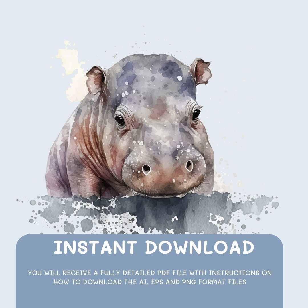 Hippo Watercolor,digital Downloads,hippo Clipart, Png,epsand Vector ...