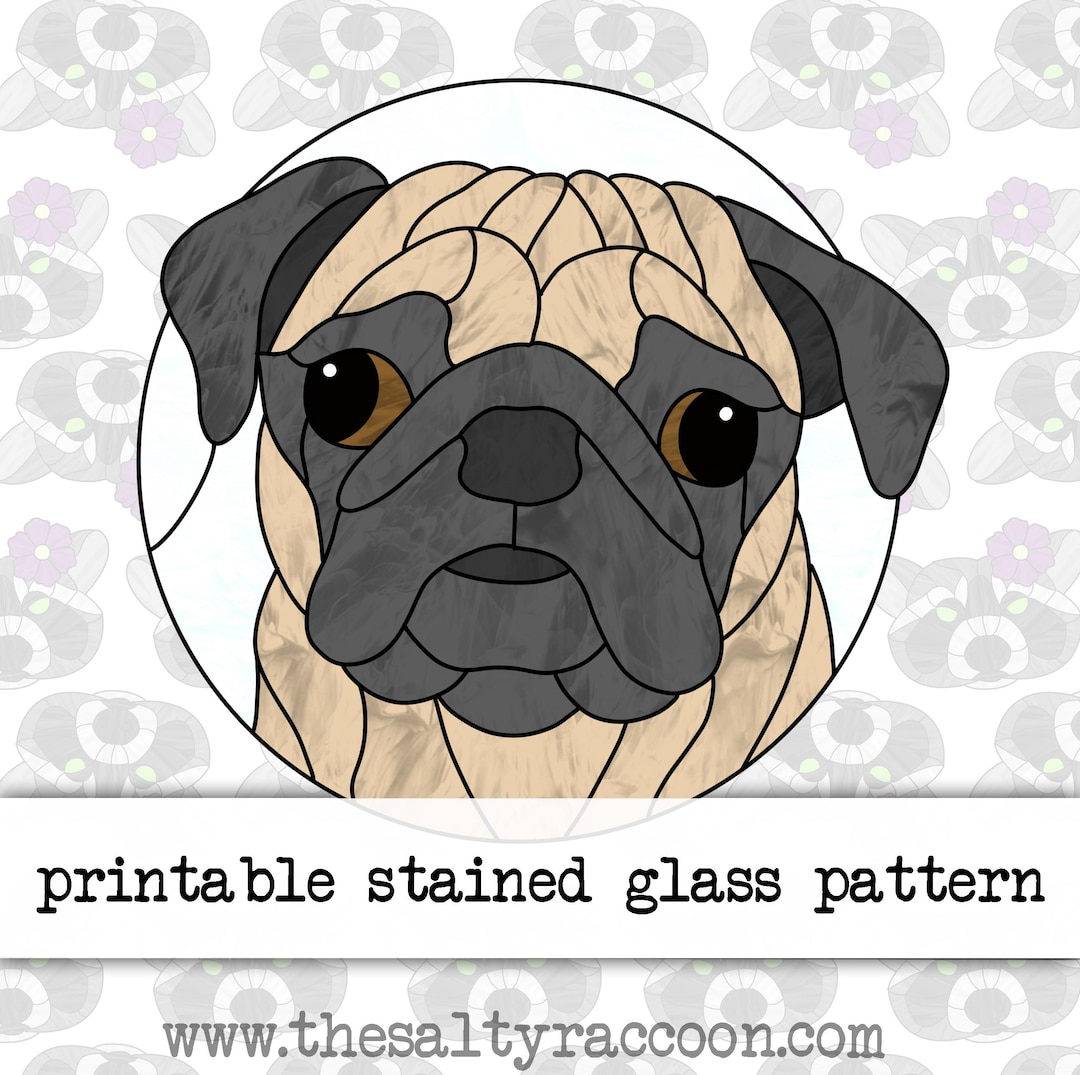 Pug Dog Stained Glass Pattern - Includes Printable Pages and Cricut PNG ...
