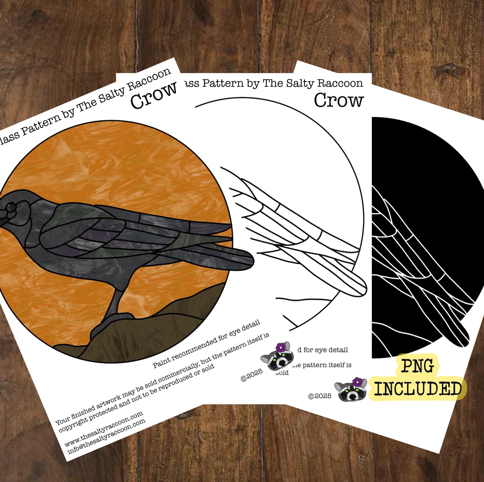 Crow Digital Stained Glass Pattern - Includes Printable Pages and ...