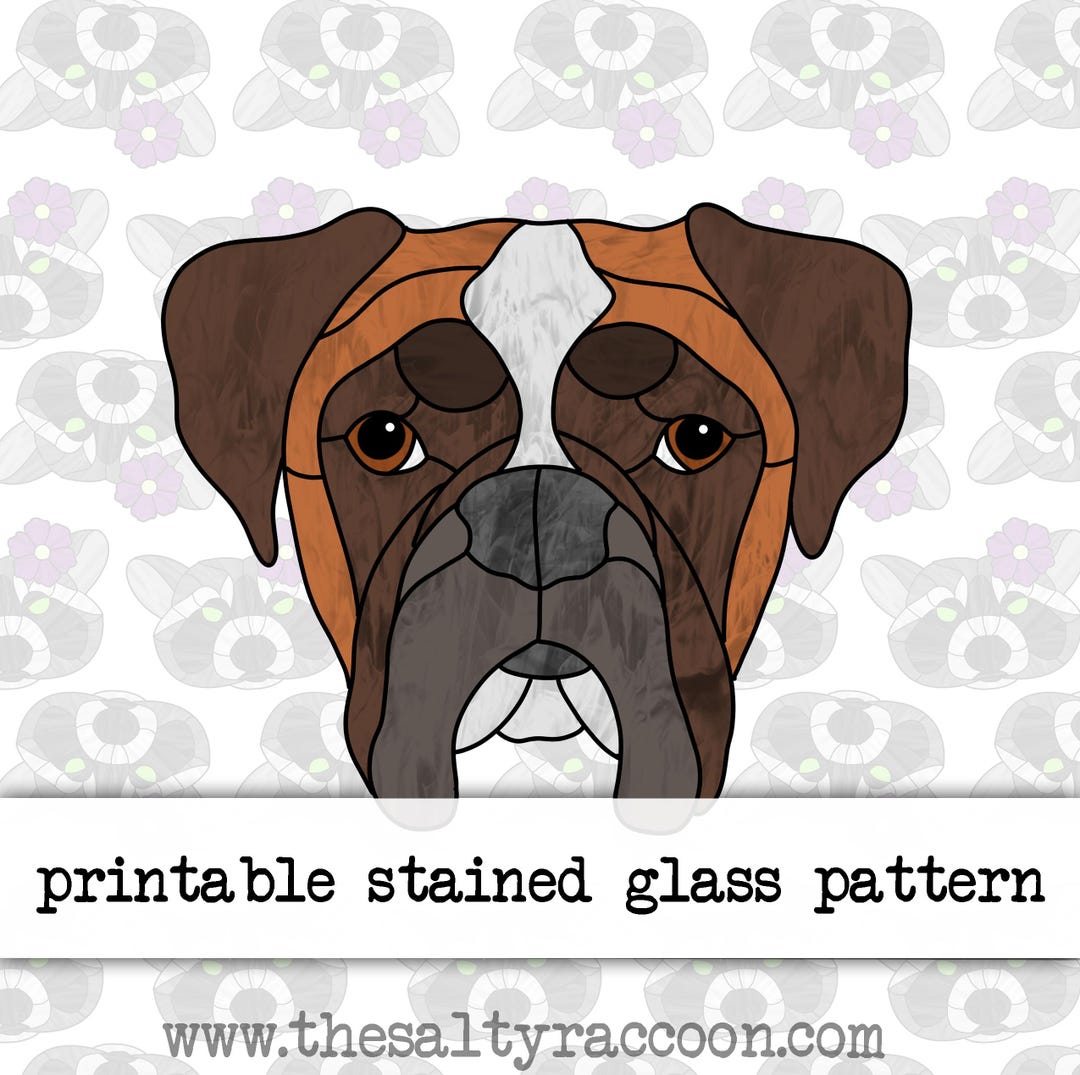Boxer Dog Digital Stained Glass Pattern - Includes Printable Pages and ...