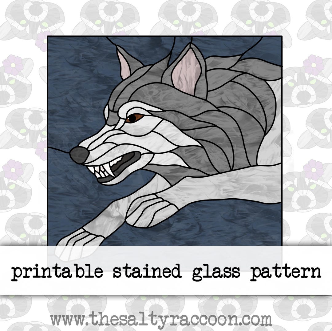 Wolf Digital Stained Glass Pattern - Includes Printable Pages and ...