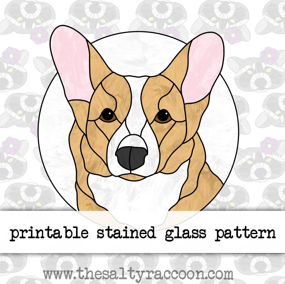 Corgi Dog Digital Stained Glass Pattern - Includes Printable Pages and ...