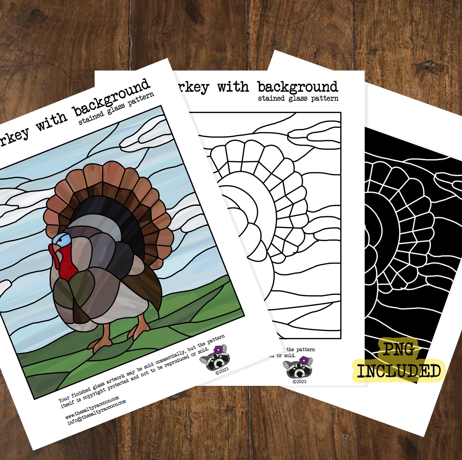 Turkey With Background Digital Stained Glass Pattern Includes Printable ...