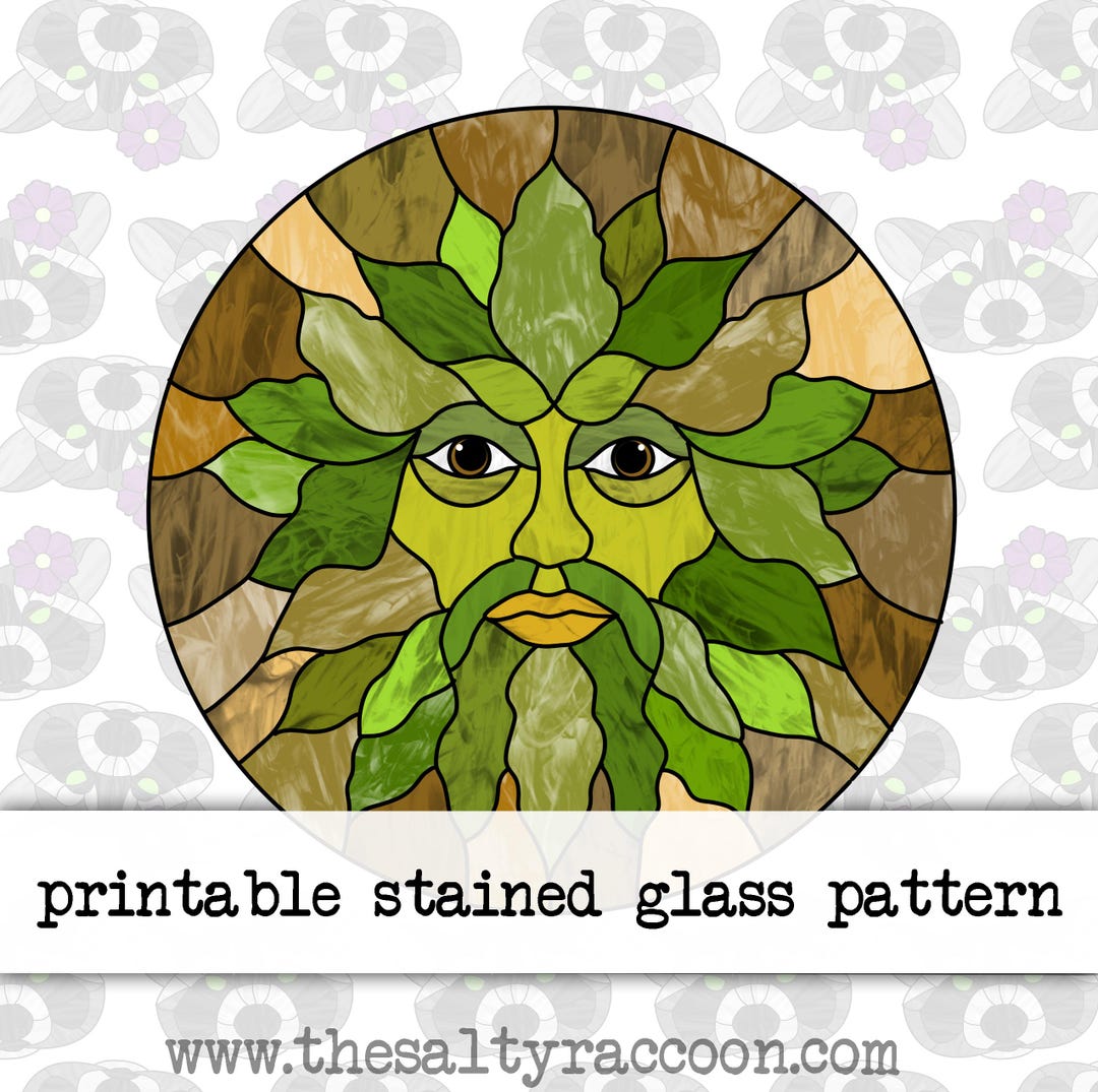 Green Man Digital Stained Glass Pattern - Includes Printable Pages and ...