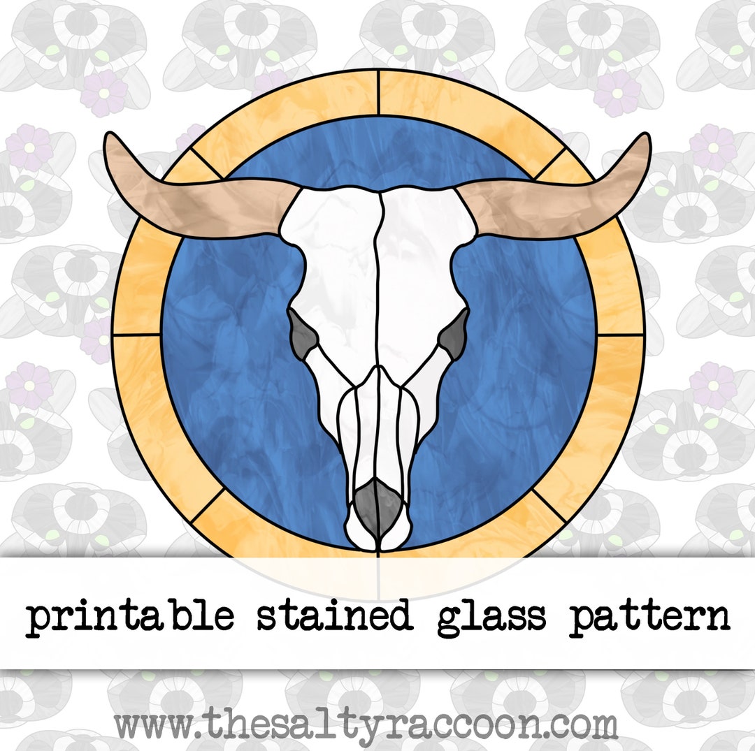 Cow Skull Digital Stained Glass Pattern Includes Printable Pages and ...