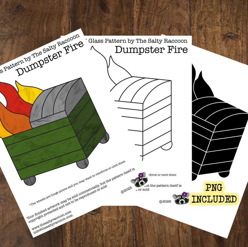 Dumpster Fire Digital Stained Glass Pattern - Includes Printable Pages ...