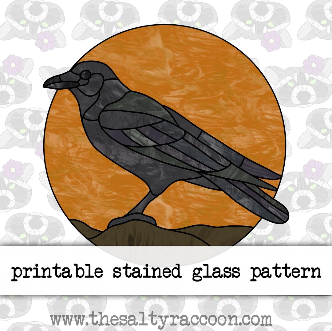 Crow Digital Stained Glass Pattern - Includes Printable Pages and ...