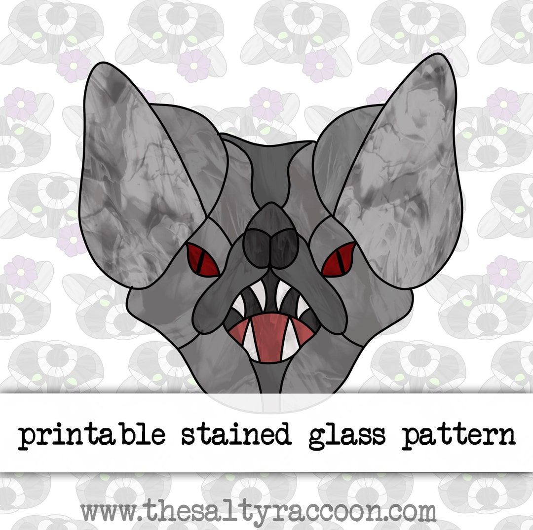 Bat Face Stained Glass Pattern Includes Printable Pages and Cricut PNG ...