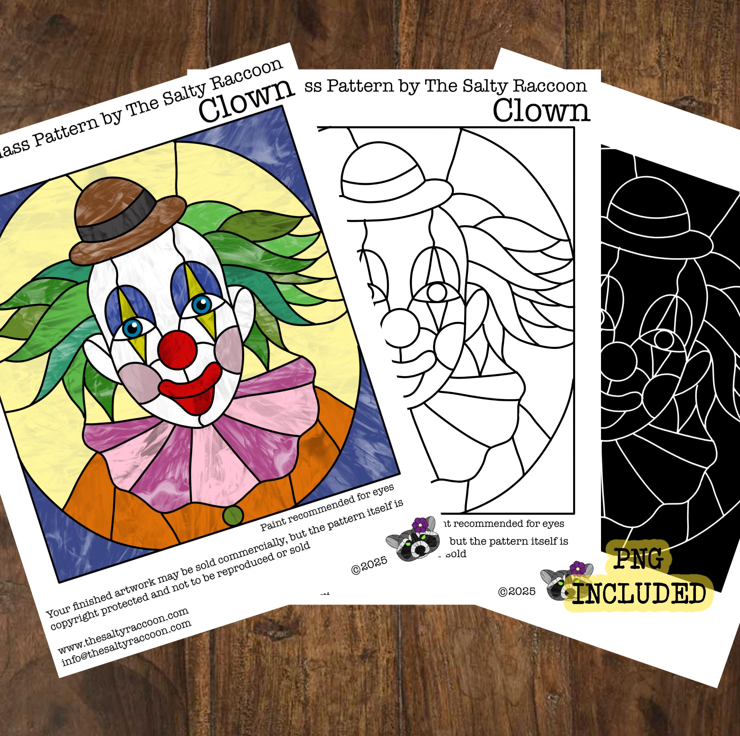Clown Stained Glass Pattern - Includes Printable Pages and Cricut PNG ...