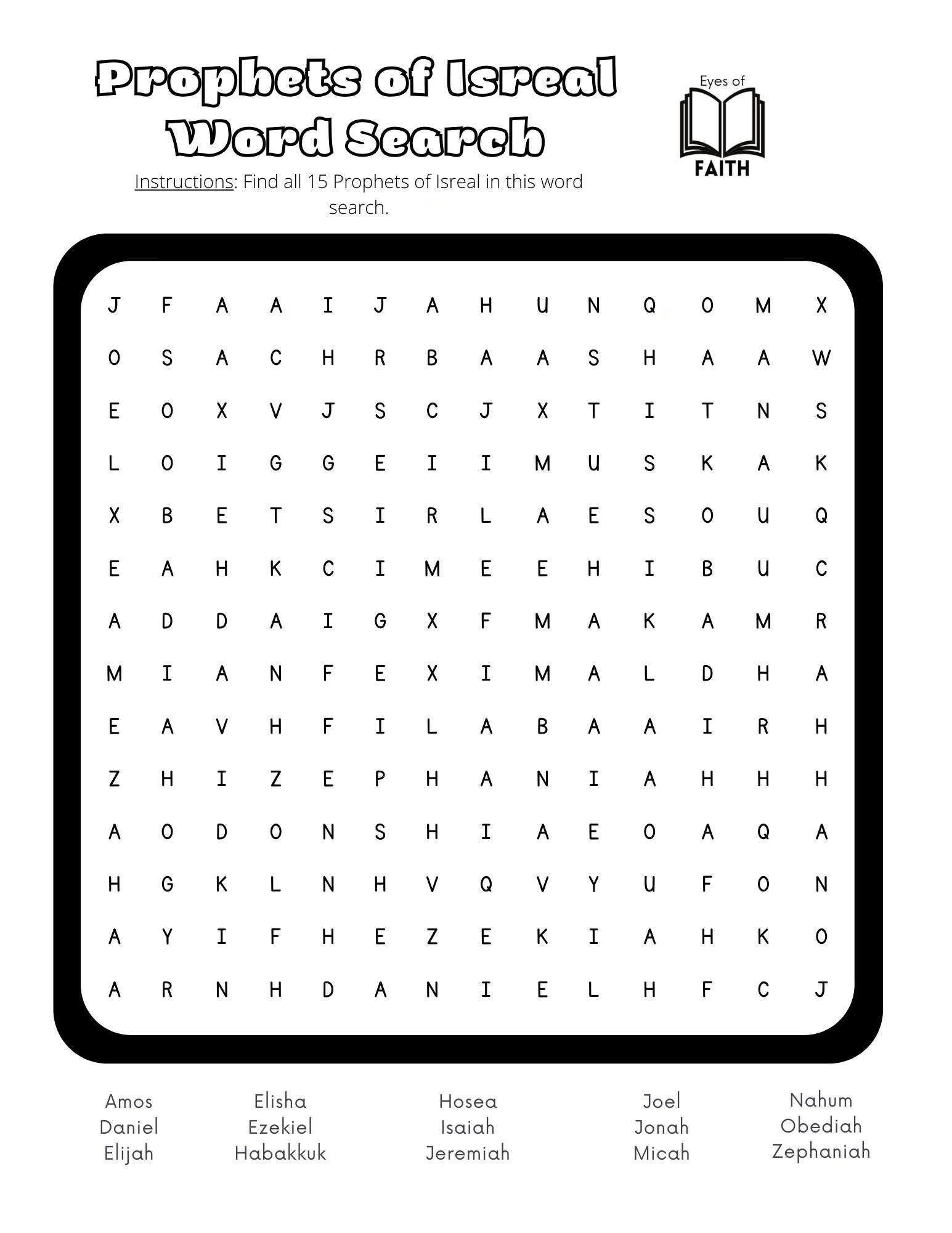 Prophets of Israel Word Search Childrens Printable Worksheet JW Bible ...