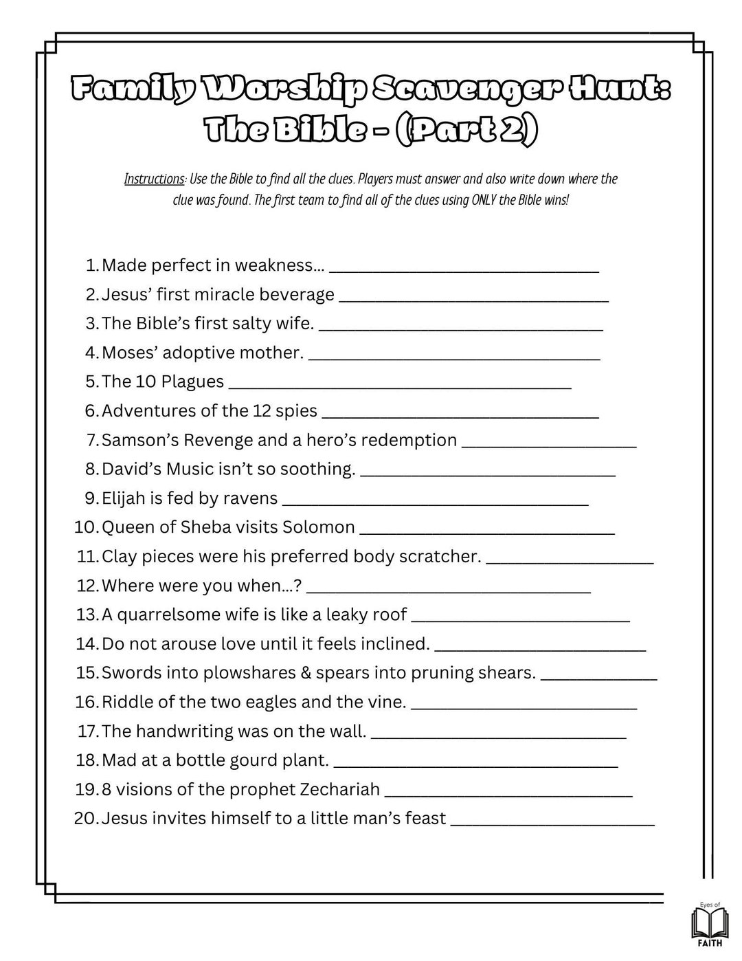 Family Worship Scavenger Hunt Worksheet 3 the Bible Part 2 Worksheet ...