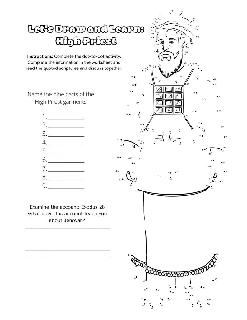 Lets Learn Dot to Dot JW High Priest Worksheet Printable - Etsy Singapore