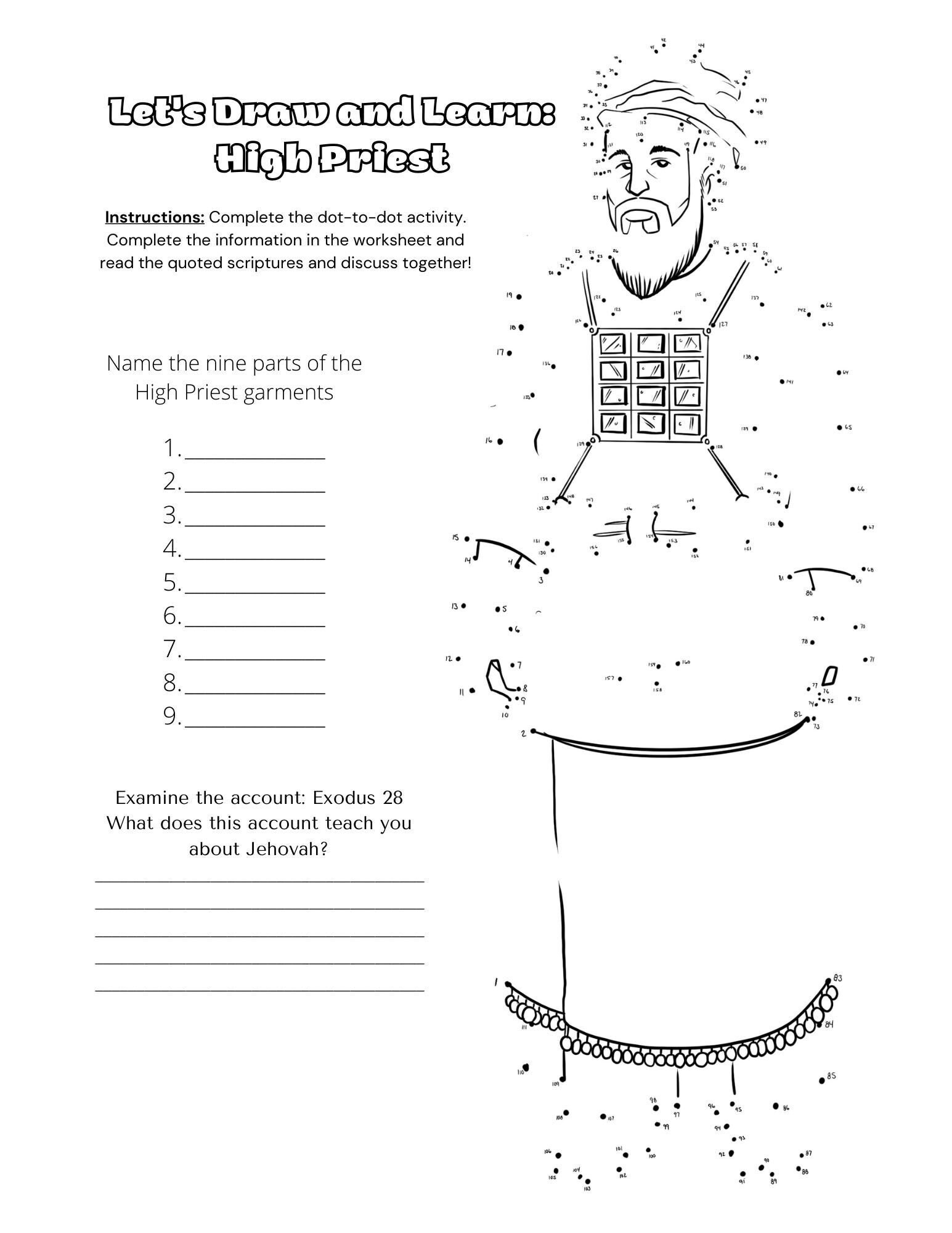Lets Learn Dot to Dot JW High Priest Worksheet Printable - Etsy UK