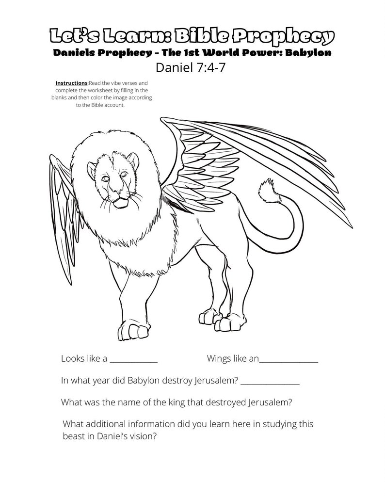 Lets Learn Bible Prophecy Daniels Prophecy Study Children's Worksheet ...